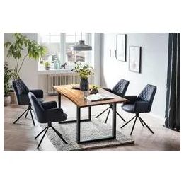 Essgruppe Salesfever "Esszimmergruppe: Stilvolles Ensemble", blau (natur, dunkelblau, schwarz, dunkelblau, schwarz), Microfaser, 160,85 + Drehfunktion, Massivholz, Metall, Polyester, Sitzmöbel-Sets, 5-teiliges Set: Drehbare Sitzflächen-Stühle