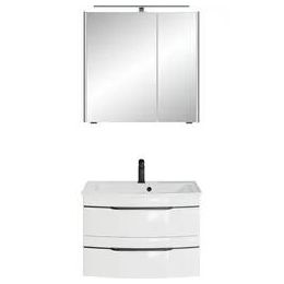 Badmöbel-Set SAPHIR "Serie 7045 2-teilig Mineralmarmor-Waschtisch mit LED-Spiegelschrank", weiß (weiß hochglanz), B:73,2cm H:200cm T:49,8cm, Spanplatte, Kastenmöbel-Sets, Badezimmer-Set 73,2 cm breit, inkl. Türdämpfer, 2 Türen, 2 Schubladen