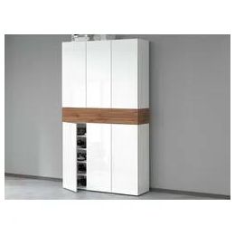 Schuhschrank Inosign "Savona", weiß (weiß hg, oak wotan), B:114cm H:200cm T:35cm, Spanplatte, Schränke, Höhe 200cm, 12 Einlegeböden, 21 Fächer
