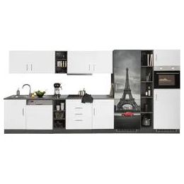 Küchenzeile KOCHSTATION "KS-Paris", weiß (küche: weiß, korpus: grafit, arbeitsplatte: anthrazit), B:400cm T:60cm, Komplettküchen-Sets, mit E-Geräten, Breite 400 cm, mit großer Kühl-Gefrierkombination