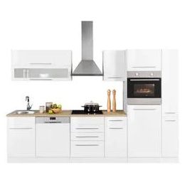 Küchenzeile KOCHSTATION "KS-Eton", weiß (küche: weiß, korpus: weiß, arbeitsplatte: eichefarben), B/H/T: 300cm x 60cm, Komplettküchen-Sets, mit E-Geräten, Breite 300 cm