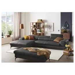 Ecksofa W.Schillig "piedroo, Designsofa mit tollem Sitzkomfort, bequem und elegant, L-Form", grau (anthrazit z69), B:343cm H:70cm T:193cm, Longlife Xtra-Leder Z69: Das feinnarbige, gedeckte Softleder Z69 besticht durch seine außergewöhnliche Weichheit im trendigen »Vintage-Look«, Hautstärke 0, 9 - 1, 1 mm, Sofas, Kopfteilverstellung, wahlweise mit Sitztiefenverstellung, Breite 343cm