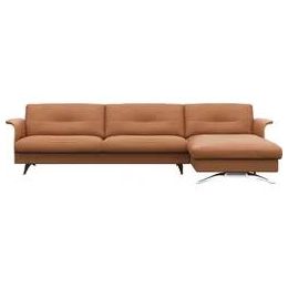 Ecksofa FLEXLUX "Glow Designsofa, bequem und komfortabel durch hochwertigen Sitzaufbau", braun (modern cognac braun), B:305cm H:81cm T:158cm, 100% Echteder, Sofas, L-Form, Modernes skandinavisches Design