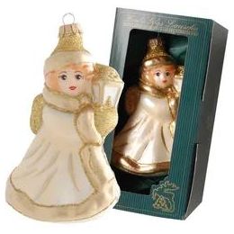 Christbaumschmuck KREBS GLAS LAUSCHA "Engel mit Laterne, Weihnachtsdeko, Christbaumschmuck", gold (goldfarben, bunt), B:8cm H:13cm T:8,5cm, Glas, Weihnachtsbaumschmuck, mundgeblasen