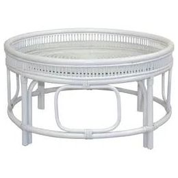 Couchtisch, weiß (weiß, weiß, klarglas), B:75cm H:41cm T:75cm, HOFMANN LIVING AND MORE, Tische, Rattan-Couchtisch mit oder ohne Glasplatte lieferbar