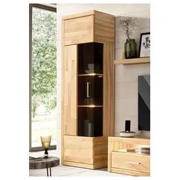 Vitrine Home Affaire "Ribe,180cm hoch,5 Fächer,2 Glasböden variabel einsetzbar", beige (kernbuchefarben), B:50cm H:180cm T:35cm, Holz teilmassiv, Schränke, Korpus aus Holzwerkstoff,dunkles gehärtetes Glas, Metall Griffe