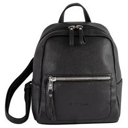 Rucksack Tom Tailor "Tinna", Gr. B/H/T: 24cm x 25cm x 10,5cm, schwarz, Lederimitat, Polyurethane, clean, kontrastfarbene Details, Rucksäcke, Kleiner lässiger und sportiver Rucksack mit Kurzgriff