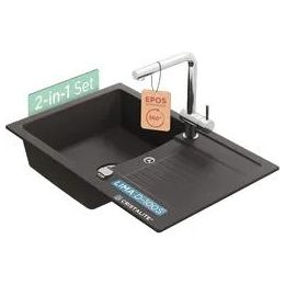 Granitspüle Schock "Lima D-100S und Armatur Epos", schwarz (schwarz, silber), B:78cm H:27,2cm T:50cm, Domogranit, Küchenspülen, bestehend aus Spüle und Armatur