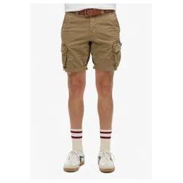 Cargobermudas Superdry "CORE CARGO SHORT", Herren, Gr. 28, N-Gr, grün (tan khaki), Web, Obermaterial: 97% Baumwolle, 3% Elasthan, unifarben, straight fit knielang, Hosen