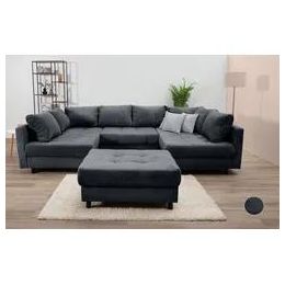 Wohnlandschaft Collection AB "Toni U-Form, B: 298 cm", grau (anthrazit), B:298cm H:44cm T:184cm, 100%Polyester, Sofas, mit Hocker & 3 Zierkissen, Federkern