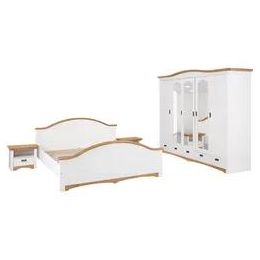 Schlafzimmer-Set Home Affaire ""Konrad", komplettes Schlafzimmer mit großem Schrank", gelb (weiß, honigfarben), Schlafzimmermöbel-Sets, mit 5-trg. Kleiderschrank, Bett 180/200 cm und 2 Nachttischen