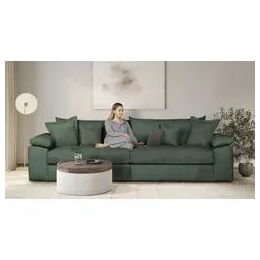 Big-Sofa Home Affaire "Soft&Cosy XXL, B: 303 cm", grün (dunkelgrün), B:303cm T:123cm, 100% Polyester, Sofas, Mega-Sofa, Cord oder Chenille-Struktur, mit Federkern & 4 Zierkissen, Topseller
