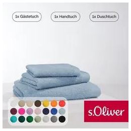 Handtuch Set s.Oliver "s.Oliver, Premium Qualität, 600 gr/m2", blau (hellblau), 3 Stk., Walkfrottier, Obermaterial: 100% Baumwolle, Handtuch-Sets, 1 Gästetuch 30x50 cm, 1 Handtuch 50x100 cm, 1 Duschtuch 70x140 cm