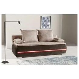 Schlafsofa WERK2 "Tekla LED, Bettcouch Breite 206cm, Liegefläche 200/140cm", grau (braun), B:206cm H:88cm T:91cm, 100% Polyester, Sofas, 2-Sitzer Schlafcouch mit Bettkasten & stylischer RGB-LED-Beleuchtung