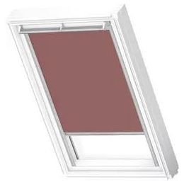 Verdunklungsrollo Velux "DKL 4578S, Farbe: rosenholz", rot (rosenholz, alufarben), MK12, stufenlos positionierbar, Polyester, Rollos, Verdunklungsrollo, alufarbene F&uuml;hrungsschienen & Griffleiste