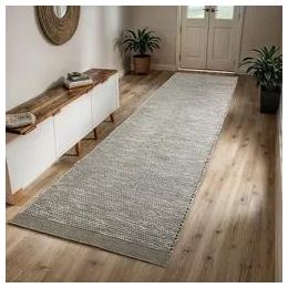 Wollteppich OTTO HOME "Odenne", beige (creme, grau), B:80cm H:10mm L:250cm, Wolle, Teppiche, handgewebter Wendeteppich, melierte Optik, reine Wolle, Wohnzimmer