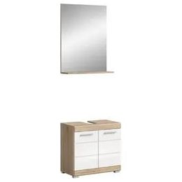 Badmöbel-Set Inosign "Siena, 2 teilig, bestehend aus: Waschbeckenunterschrank, Spiegel", weiß (eiche sonoma hell nb, weiß hochglanz mdf tz), B:60cm H:191cm T:34cm, Holzwerkstoff, MDF, Kastenmöbel-Sets, in verschiedenen Farben erhältlich, Badmöbel, Kombination, Badezimmer