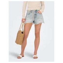 Jeansshorts Only "ONLZUMA HW SHELL BELT DNM SHORTS BJ", Damen, Gr. M (38), N-Gr, blau (light blau denim), Denim/Jeans, Obermaterial: 100% Baumwolle, unifarben, regular fit kurz, Jeans, mit Destroyed Effekt und ausgefranstem Saum