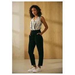 Overall Lascana, Damen, Gr. 40, beige (beige, schwarz), Crêpe, Obermaterial: 95% Polyester, 5% Elasthan, bedruckt, figurumspielend lang, tiefer V-Ausschnitt, Overalls, mit bedrucktem Oberteil, eleganter Jumpsuit, Business-Look, festlich