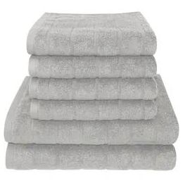 Handtuch Set Dyckhoff "City Lights", silber, 6, Walkfrottier, Obermaterial: 100% Baumwolle, Handtuch-Sets, 4 Handtücher (50x100cm), 2 Duschtücher (70x140cm)