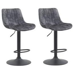 Barhocker Hela "SABINE", vintage velvet anthrazit, B:46cm H:86cm T:54cm, 100% Polyester, Hocker, drehbar,höhenverstellbar mit Gasdruckfeder,Vintage-Optik