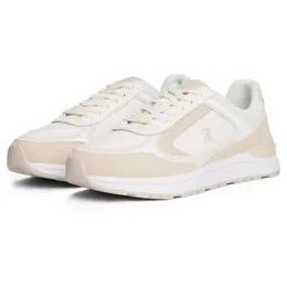 Keilsneaker Tommy Hilfiger "CASUAL FASHION RUNNER LTR", Damen, Gr. 42, beige (beige, weiß), Nappaleder, Schuhe, Freizeitschuh, Halbschuh, Schnürschuh mit TH-Hardcover-Logo