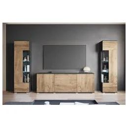 Wohnwand Inosign "KENIA", grau (matera anthrazit, kastanie breslau), B:270cm H:161cm T:34cm, Holzwerkstoff, Kastenmöbel-Sets, Vitrinen mit Eckverglasung, hängend und stehend montierbar, Topseller