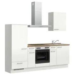 Küchenzeile Nobilia ""Laser I", Ausrichtung wählbar, Breite 240 cm", weiß (küche: weiß, korpus: alpinweiß, arbeitsplatte: eiche havanna nachbildung), B:240,3cm H:216,6cm T:60cm, Komplettküchen-Sets, vormontiert, wahlw. mit unterschiedlichen E-Geräten-Sets