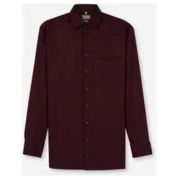Langarmhemd OLYMP "Luxor", Herren, Gr. 46, N-Gr, bordeaux, Web, Obermaterial: 100% Baumwolle, comfort fit, 2-Knopf-Manschette, Hemden, Comfort Fit, Businesshemd, New-Kentkragen, unifarben