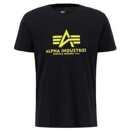 T-Shirt Alpha Industries "Basic T-Shirt BL Neon Print", Herren, Gr. XL, gelb (schwarz, neon gelb), Obermaterial: 100% Baumwolle, Shirts