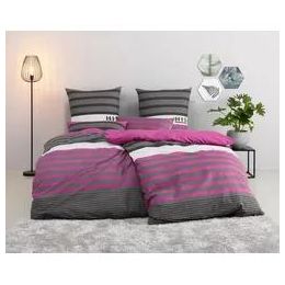 H.I.S. Bettwäsche H.I.S "Majoran", lila (beere), B/L: 155cm x 220cm, 1 Stk., 1 Stk., Linon, B/L: 40cm x 80cm, 2 Stk., Linon, Obermaterial: 100% Baumwolle, Bettwäsche, gestreifte Bettwäsche in verschiedenen Qualitäten