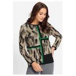 Strickpullover Inspirationen "Langarm-Pullover", Damen, Gr. 52, beige (beige, schwarz, gemustert), 50% Baumwolle, 50% Polyacryl, animal-print, gemustert, mehrfarbig, Pullover
