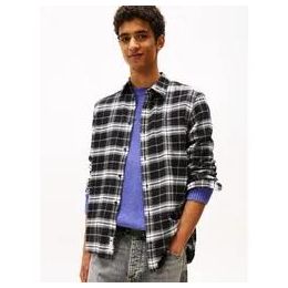 Tommy Hilfiger Flanellhemd TOMMY JEANS "TJM REG FLANNEL CHECK SHIRT EXT", Herren, Gr. L, N-Gr, schwarz, big check, Flanell, Obermaterial: 100% Baumwolle, regular fit, Hemden, kariert, regular fit, Langarmhemd, Button-down-Kragen