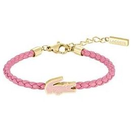 Armband Lacoste "CUTIE CROC", gelbgoldfarben, rosa, Armbänder, 16cm, Edelstahl Leder, Edelstahl, Leder