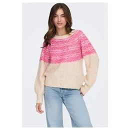 Strickpullover Only "ONLSIDONA LIFE LS JQ O-NECK KNT", Damen, Gr. M, rosa (birch pattern:mel, fuchsia lila space dye), Strick, Obermaterial: 82% Polyester, 14% Polyacryl, 4% Wolle, gemustert, regular fit, Rundhals, Rippstrickbündchen, Pullover