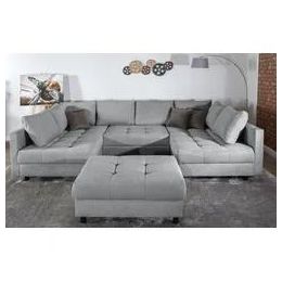 Wohnlandschaft Collection AB "Toni U-Form, B: 298 cm", grau (silbergrau), B:298cm H:44cm T:184cm, 100%Polyester, Sofas, mit Hocker & 3 Zierkissen, Federkern