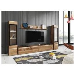 Wohnwand Inosign "VERA II", braun (votaneichefarben), B:260cm H:130cm T:33cm, Kastenmöbel-Sets, Vitrine mit Verglasung, stehend und hängend, inklusive Beleuchtung, Topseller