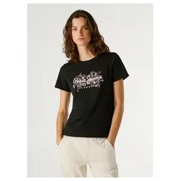 T-Shirt Pepe Jeans "BERO", Damen, Gr. XS, schwarz, Single Jersey, Obermaterial: 100% Baumwolle, bedruckt, slim fit, Rundhals, abgesteppte Kante, Shirts, Rundhals, mit Print
