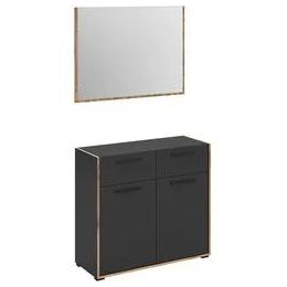 Garderoben-Set Inosign "MUSTA, 2-teilig, bestehend aus: Kommode & Garderobenspiegel", basalt grau, nox oak nachbildung, B:95cm H:190cm T:37cm, Kastenmöbel-Sets, Kombination, Kompaktgarderobe, Garderobenkombination, Garderobe