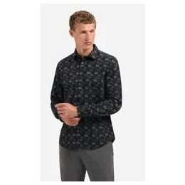 Langarmhemd NO EXCESS "NO EXCESS Bedrucktes Hemd Shirt Allover Printed Structure Stripe", Herren, Gr. XL, Normalgrößen, night, 62% Polyester, 33% Modal, 5% Elasthan, regular fit, Hemden