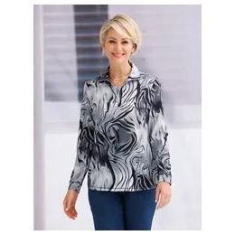 Poloshirt Classic Basics "Winter-Shirt", Damen, Gr. 52, schwarz (schwarz, bedruckt), 95% Polyester, 5% Elasthan, gemustert, mehrfarbig, Shirts