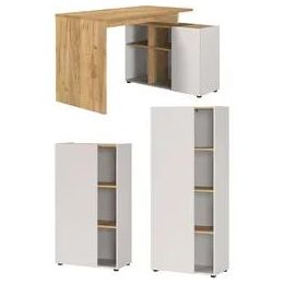 Büromöbel-Set Germania "Adrano", kaschmir, navarra, eiche, nachbildung, B:272cm H:145cm T:60cm, Arbeitsmöbel-Sets, mit integriertem Sideboard
