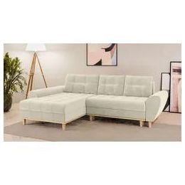 Ecksofa Home Affaire "Ahrdorf mit Bettfunktion und Bettkasten, Maße: B/H/T 268/86/175 cm", beige, B:268cm H:86cm T:175cm, 100% Polyester, Sofas, L-Form mit 3 Rückenkissen und moderne gerundete Armlehnen