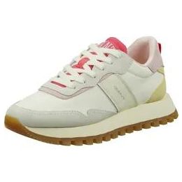 Sneaker Gant "Caffay", Damen, Gr. 38, weiß (weiß kombiniert), Nylon, Veloursleder, kontrastfarbene Details, Schuhe, Schnürschuh, Runner Sneaker mit markanter Laufsohle