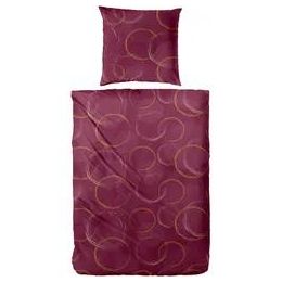 Bettwäsche Primera "Mako-Satin -Bettwäsche Trace", rot, B/L: 135cm x 200cm, 1 Stk., 1 Stk., Mako-Satin, B/L: 80cm x 80cm, 2 Stk., Mako-Satin, Obermaterial: 100% Baumwolle, Bettwäsche, mit frischem Kreismuster