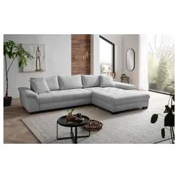 Ecksofa MR. COUCH "Dario, L-Form, mit Bett und Bettkasten", stripes 8637 warm grau, B:323cm H:86cm T:211cm, 92% Polyester / 8% Nylon, Sofas, mit Kaltschaum