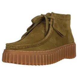 Stiefelette Clarks "Torhill Moss", Damen, Gr. 38, grün, Leder, Schuhe, mit gerippter Außensohle