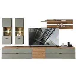 Wohnwand Innostyle "Ina Wohnwand, 340x185x44 cm (B/H/T)", schilfgrün, artisan eiche, ABS-Kunststoff, Glas, Holzwerkstoff, MDF, Metall, Kastenmöbel-Sets