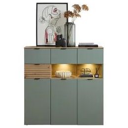Highboard Innostyle "INA Highboard, 125 x 125 x 45 cm (B/H/T)", schilfgrün, artisan eiche, B:125cm H:125cm T:45cm, ABS-Kunststoff, Holzwerkstoff, MDF, Metall, Sideboards, 3 türig, 4 Schubladen, inkl. Beleuchtung, Softclose