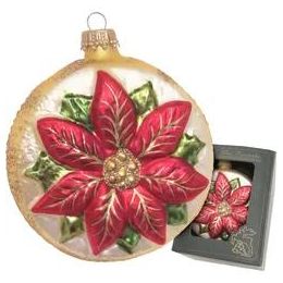 Christbaumschmuck KREBS GLAS LAUSCHA "Weihnachtstern Taler, Gold/Rot, 8cm", rot (gold), B:6cm H:6cm T:9cm, Glas, Weihnachtsbaumschmuck, Christbaumschmuck, Glas, mundgeblasen, handgefertigt, Christbaumkugel